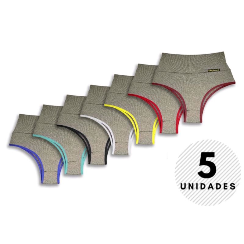 Kit 5 Calcinhas Cinta Cintura Alta Tanga Cós Duplo Conforto Fitness Pós ...