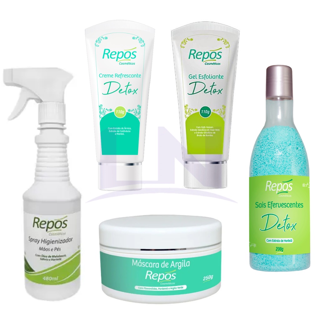 Kit Repos - Spray Higienizador + Creme Refrescante + Gel Esfoliante ...