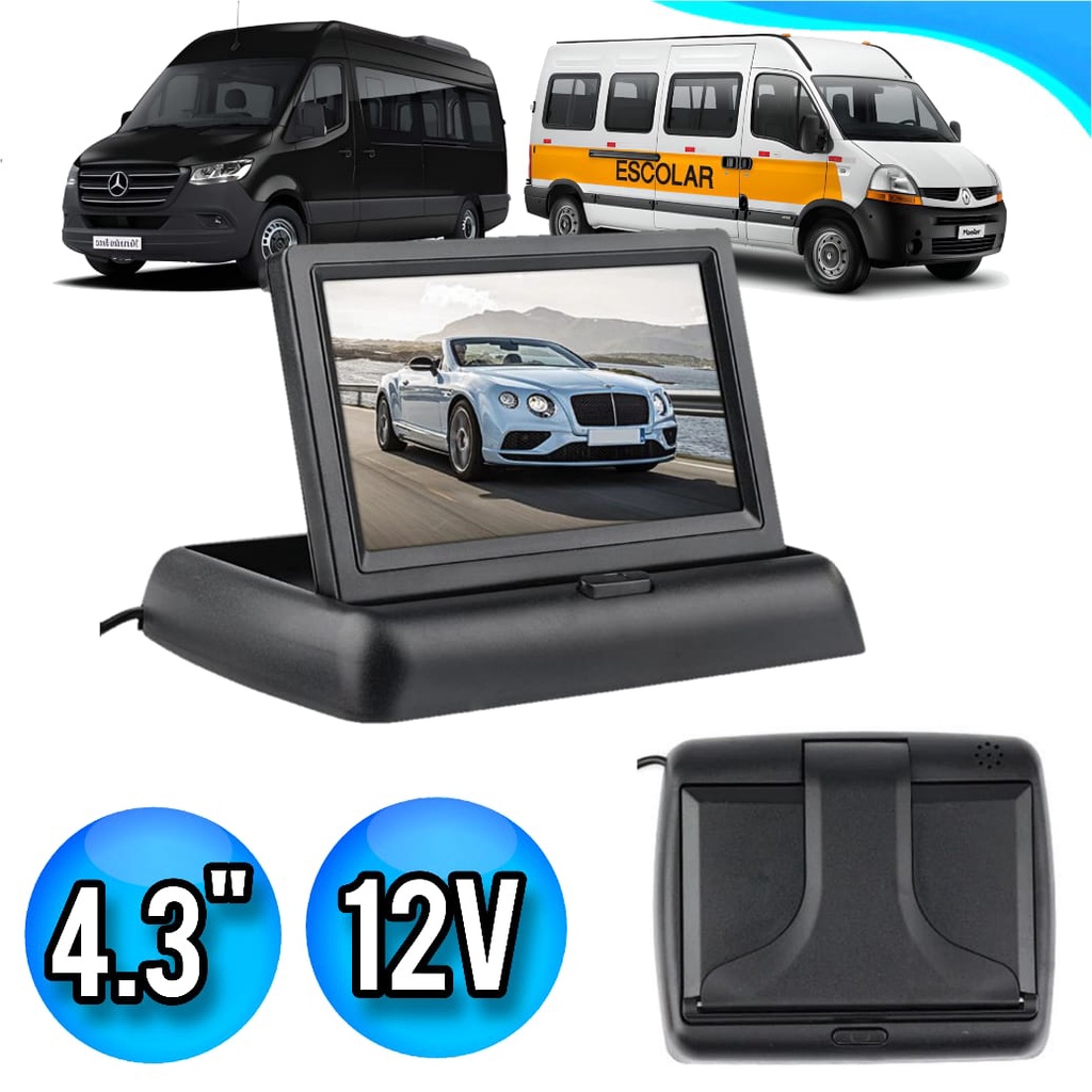Tela Monitor Automotivo Lcd 4,3 Retratil Dvd Cftv Carro | Shopee Brasil