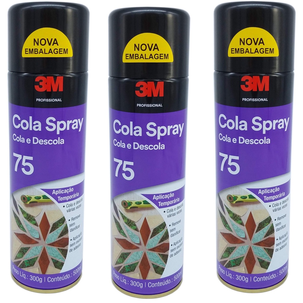 Adesivo Cola Spray 75 3m Reposicionavel 500ml - Kit Com 3 | Shopee Brasil