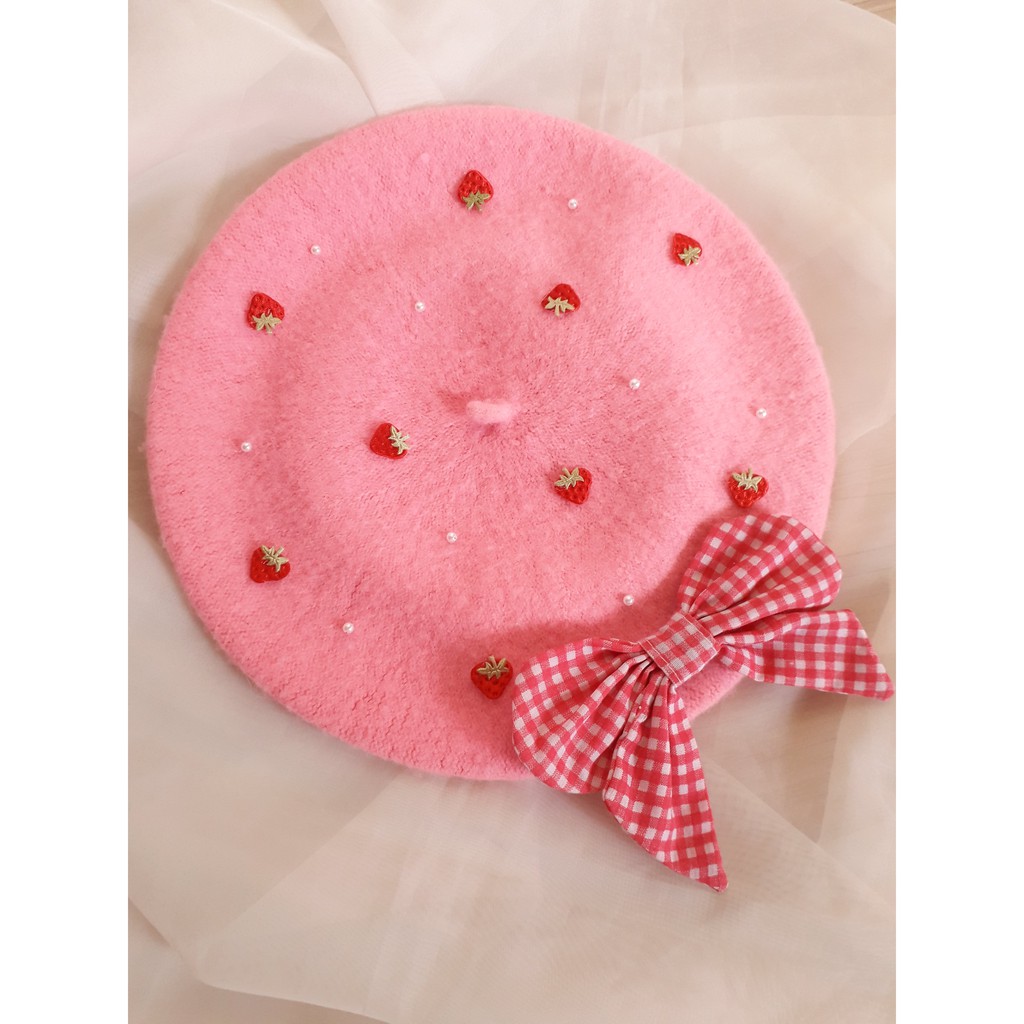 Boina rosa lolita moranguinhos /harajuku | Shopee Brasil