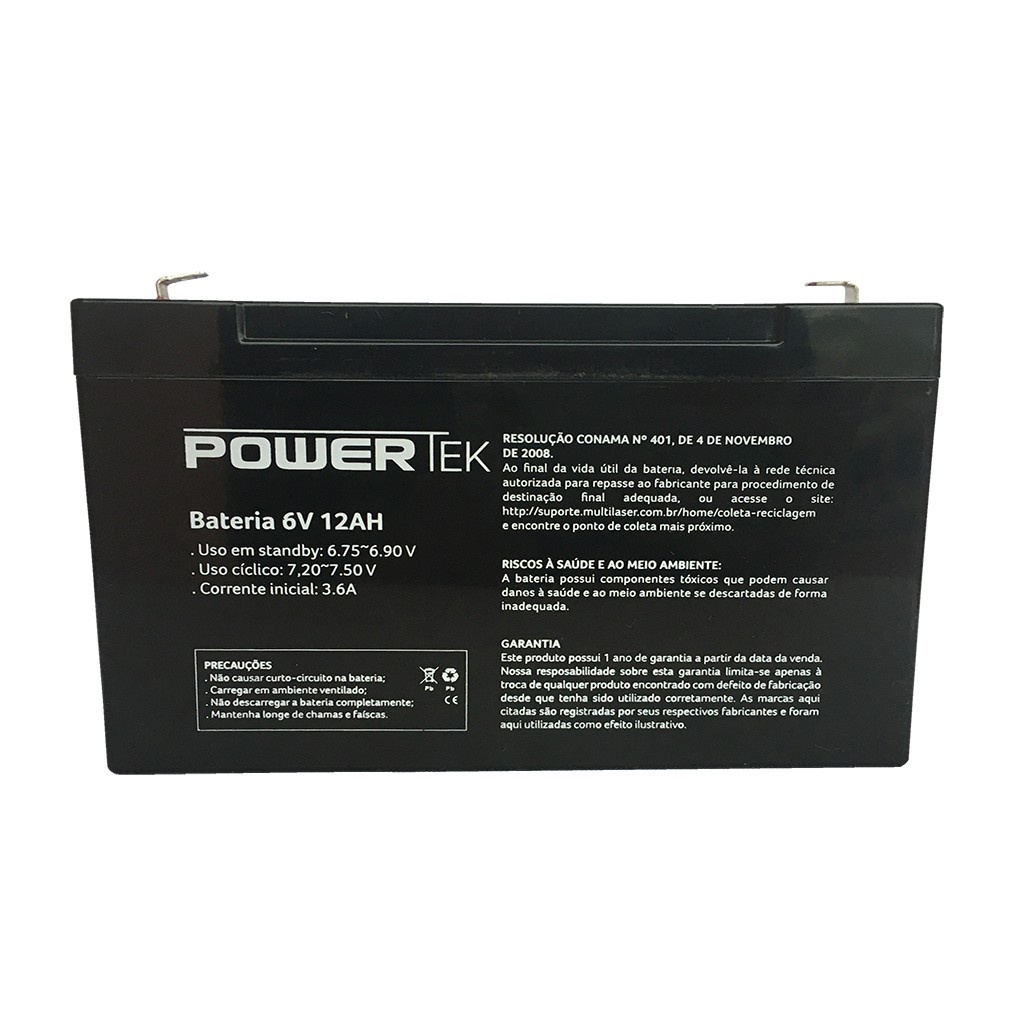 Bateria Powertek 6V 12 Ah Para Brinquedos e Nobreak Alarmes e Aparelhos ...