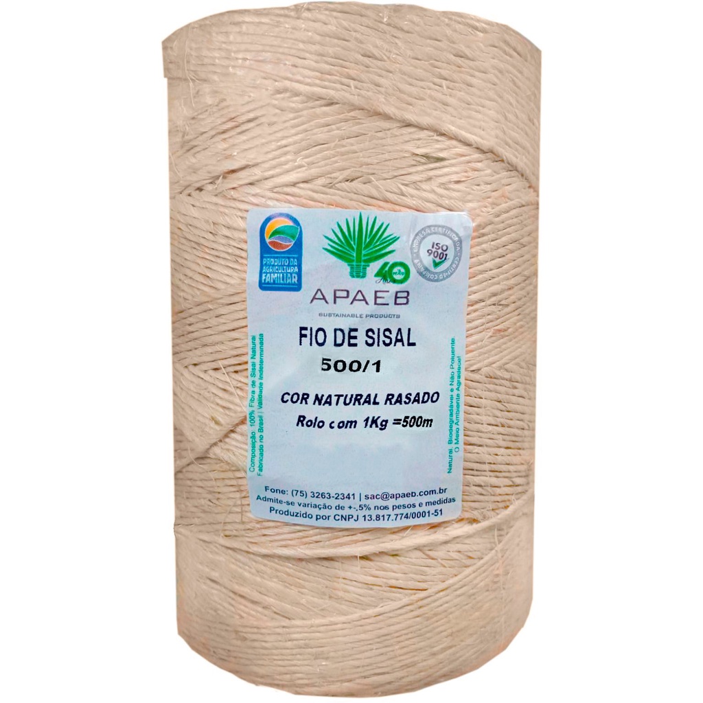 Fio Cordão Barbante Sisal Natural Rústico 2mm Rolo 1kg Aprox. 500mts ...