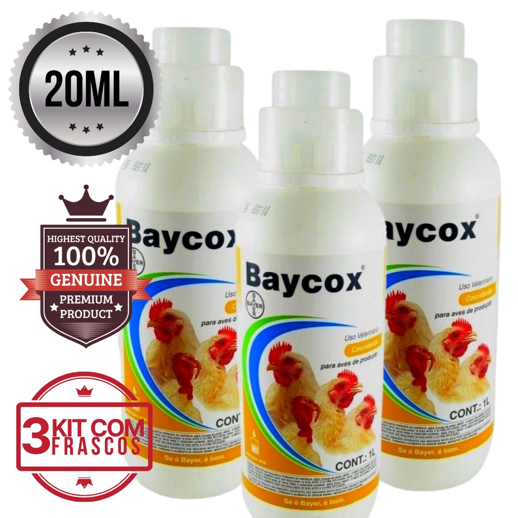 Kit com 3 Baycox Aves 20ml | Shopee Brasil