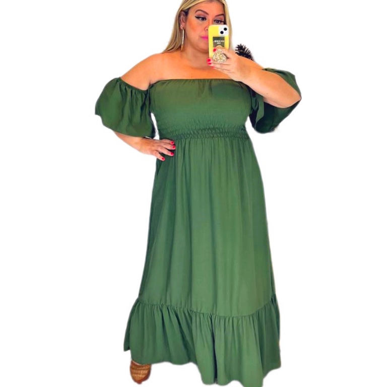 Vestido Longo Plus Size Ciganinha Elastex Blogueira G1 G2 44 Ao 50 Cod