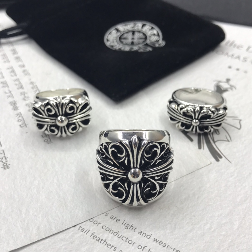Chrome Hearts anel feminino e masculino vintage banhado a prata J0017 ...