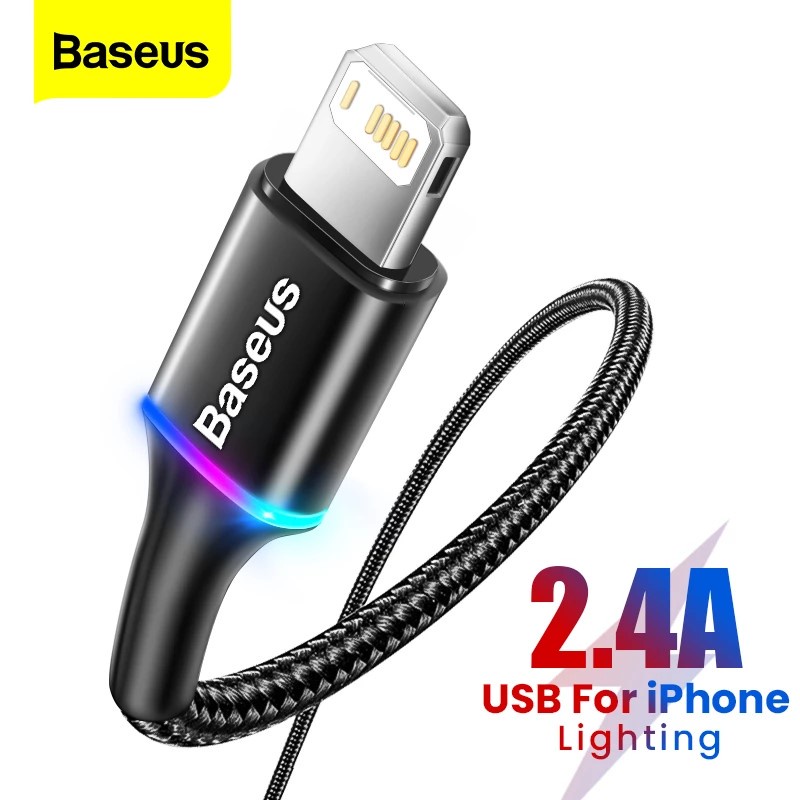 Cabo iPhone Baseus Lightning Usb Reforçado Carregamento Turbo com Led ...