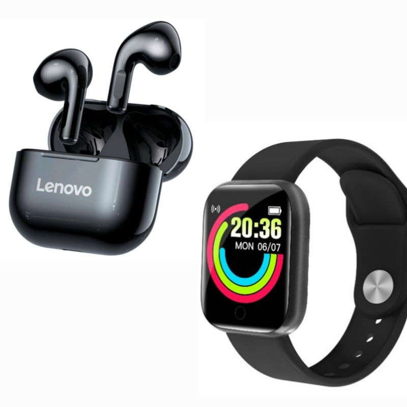 Fone bluetooth Lenovo LP40 + Smartwatch D20 | Shopee Brasil