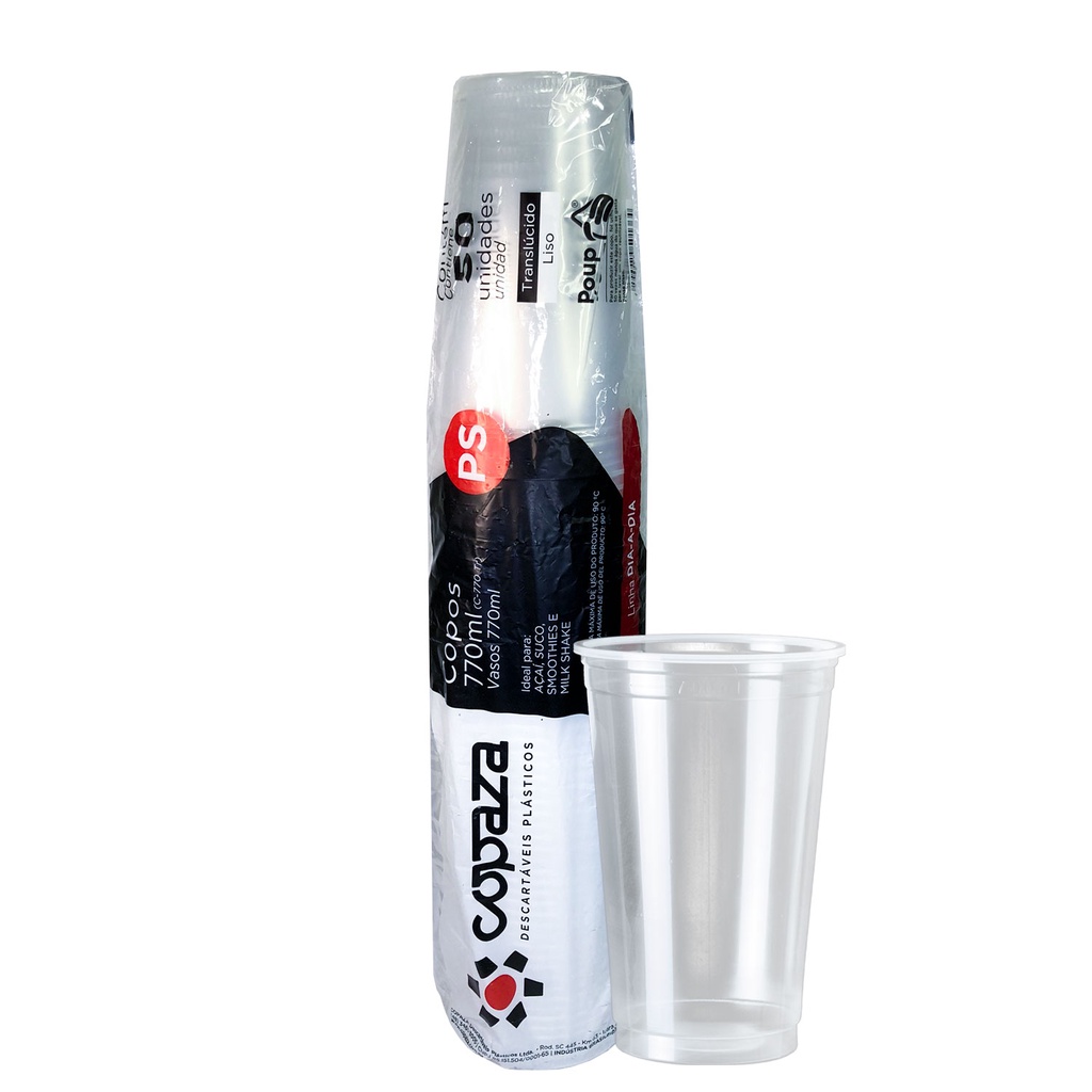 Pacote Copo PS COPAZA 770ml Liso Transparente com 50 unidades (Descartável) | Shopee Brasil