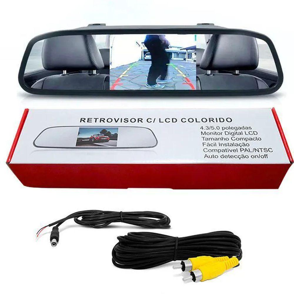 Retrovisor Interno Preto com Tela LCD 4.3 Polegadas Universal 12V 2,9W com Acionamento de Marcha ...