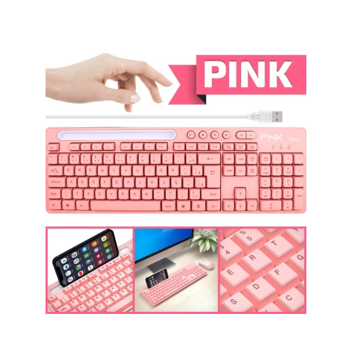 Teclado Multimídia USB Pink Feminino Smart Support KX Rosa MBTech ...