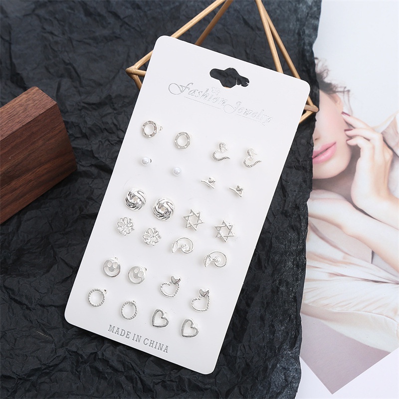 12 Pares De Brincos Femininos De Prata Simples E Versátil Moda Kit ...