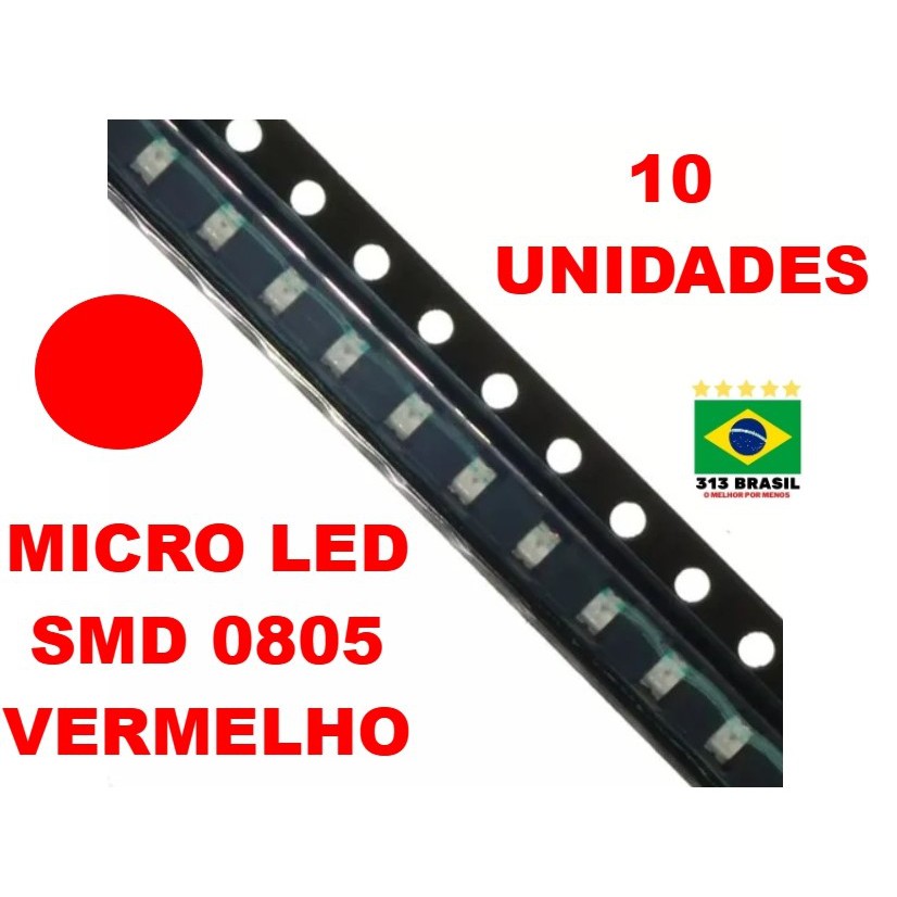 10 Micro Led Vermelho Smd 0805 Alto Brilho - Escorrega o Preço