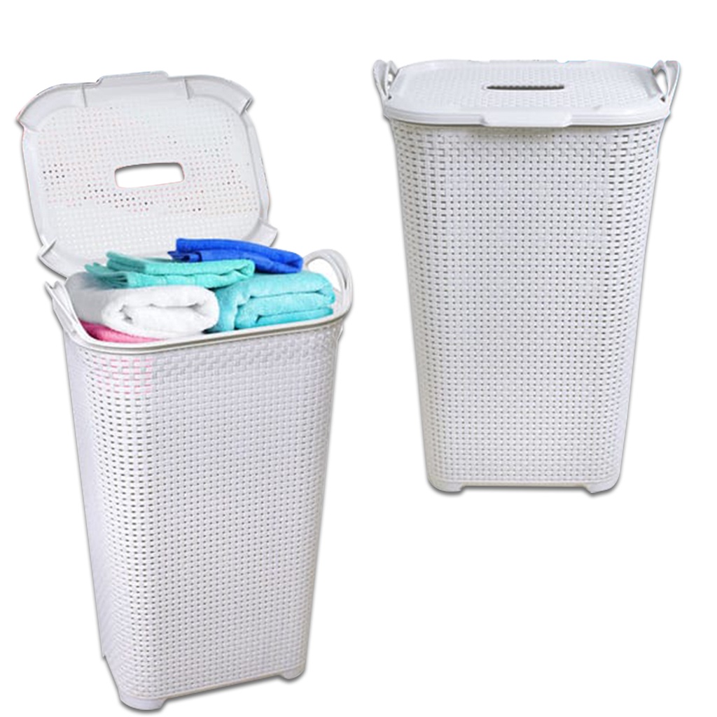 Cesto Rattan Grande C/ Tampa Basculada Branco 25795 Arqplast | Shopee ...