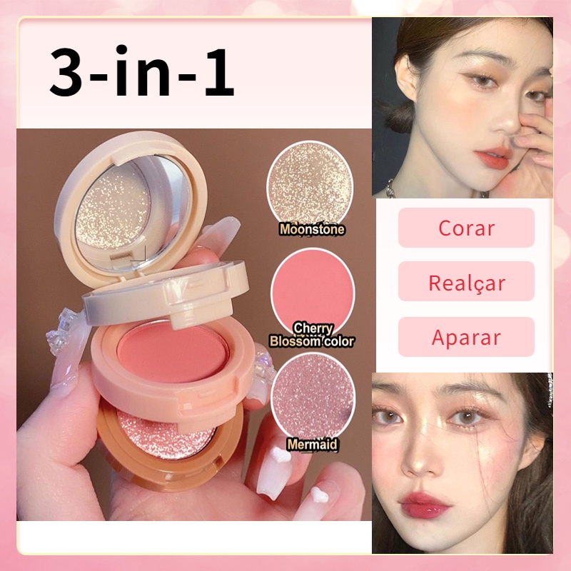 TL Pudaier Blush Fosco 3 Em 1 Paleta Perolada/Brilhante/Maquiagem ...