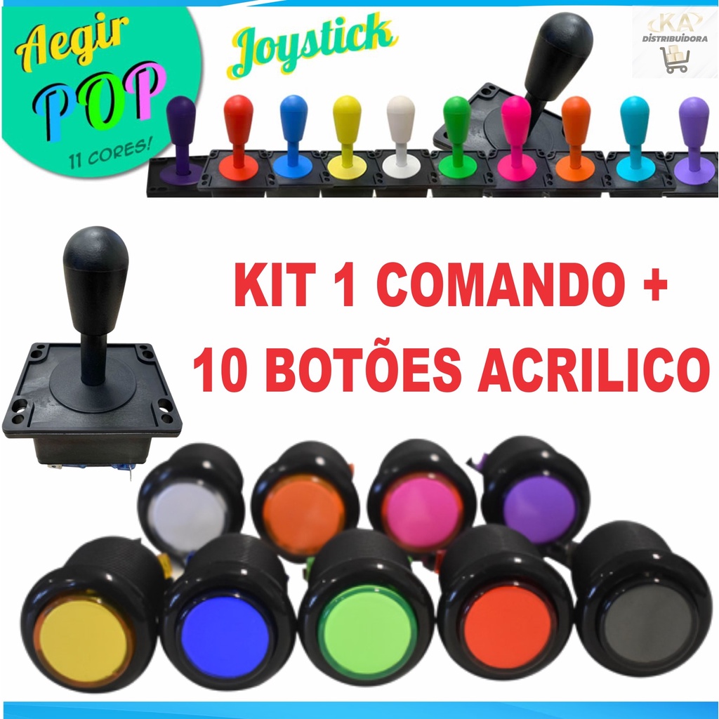 Kit 1 Comando Aegir + 10 Botões Acrílico Fliperama Games Rasp Bartop ...