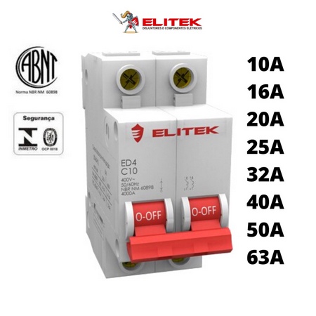 Disjuntor ELITEK Bipolar 10A 16A 20A 25A 32A 40A 50A 63A HOMOLOGADO INMETRO | Shopee Brasil