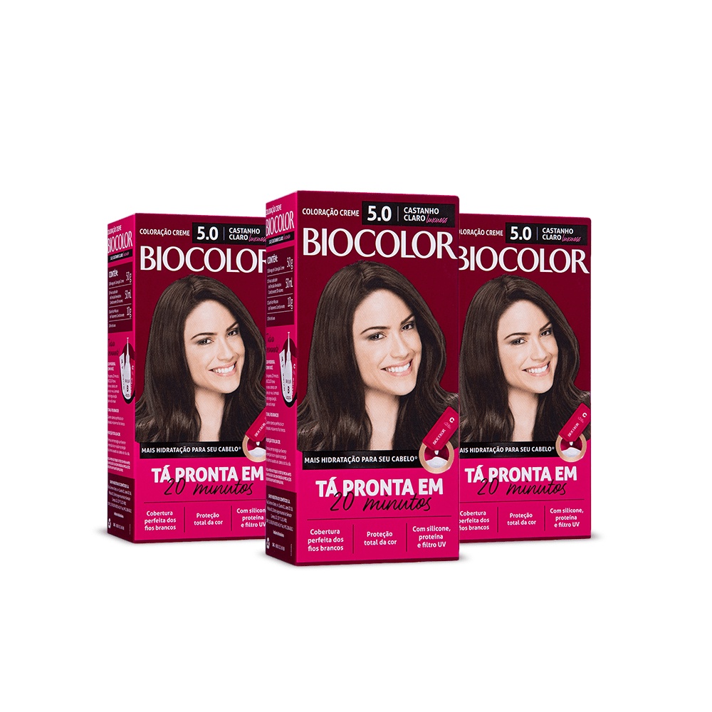 Biocolor 5.0 Castanho Claro Mini Kit - Kit c/3 Tinturas | Shopee Brasil