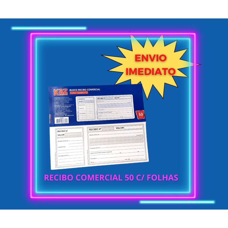 Recibo Comercial Com Canhoto Com 50 Folhas - Comprovante Pagamento | Shopee Brasil