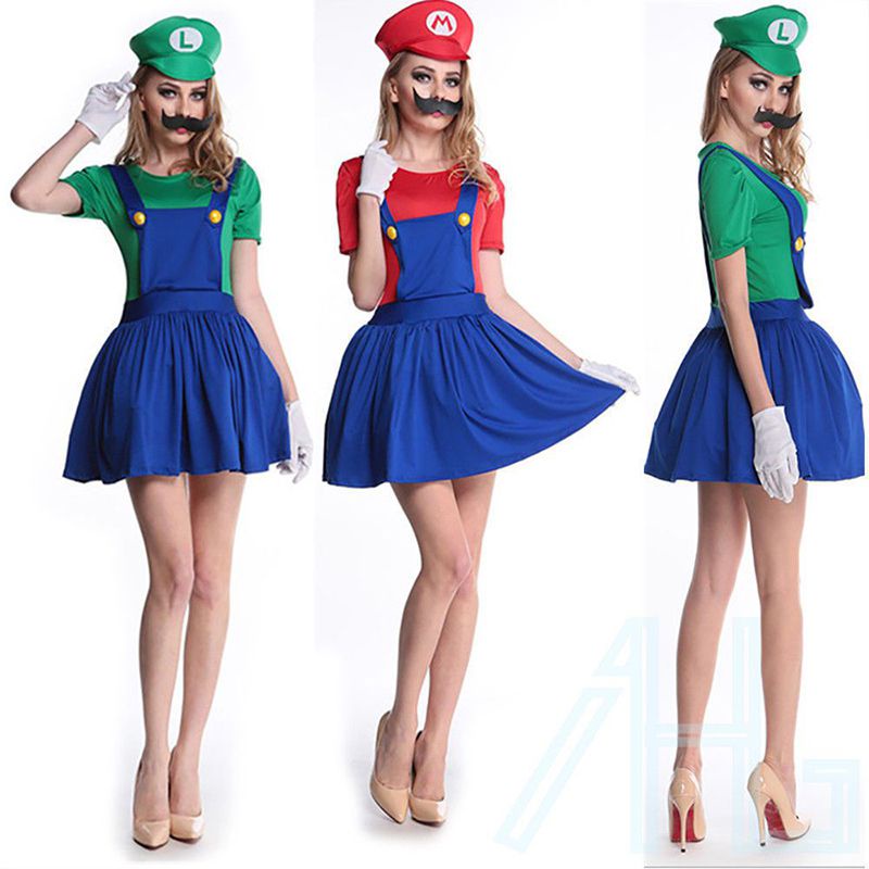 Fantasia De Saia Feminina Super Charmosa Mario Bros Luigi Workmen Para ...