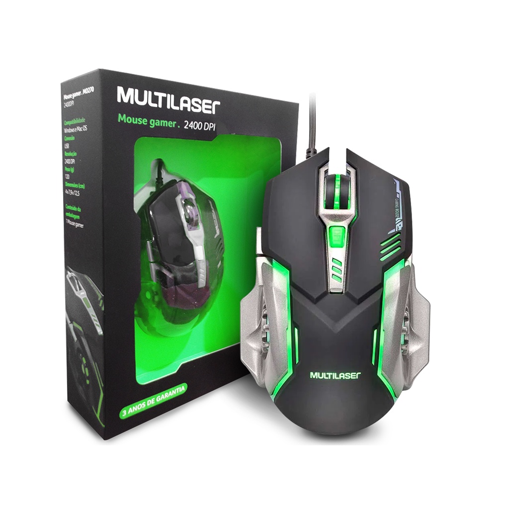 Mouse Gamer Multilaser 2400dpi 6 Botões Escolha Led Verde Ou Laranja ...