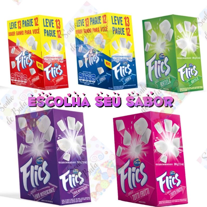 Caixa Chiclete Flics 17g - Sabores - com 12 u-n-i-d-a-d-e-s. | Shopee ...