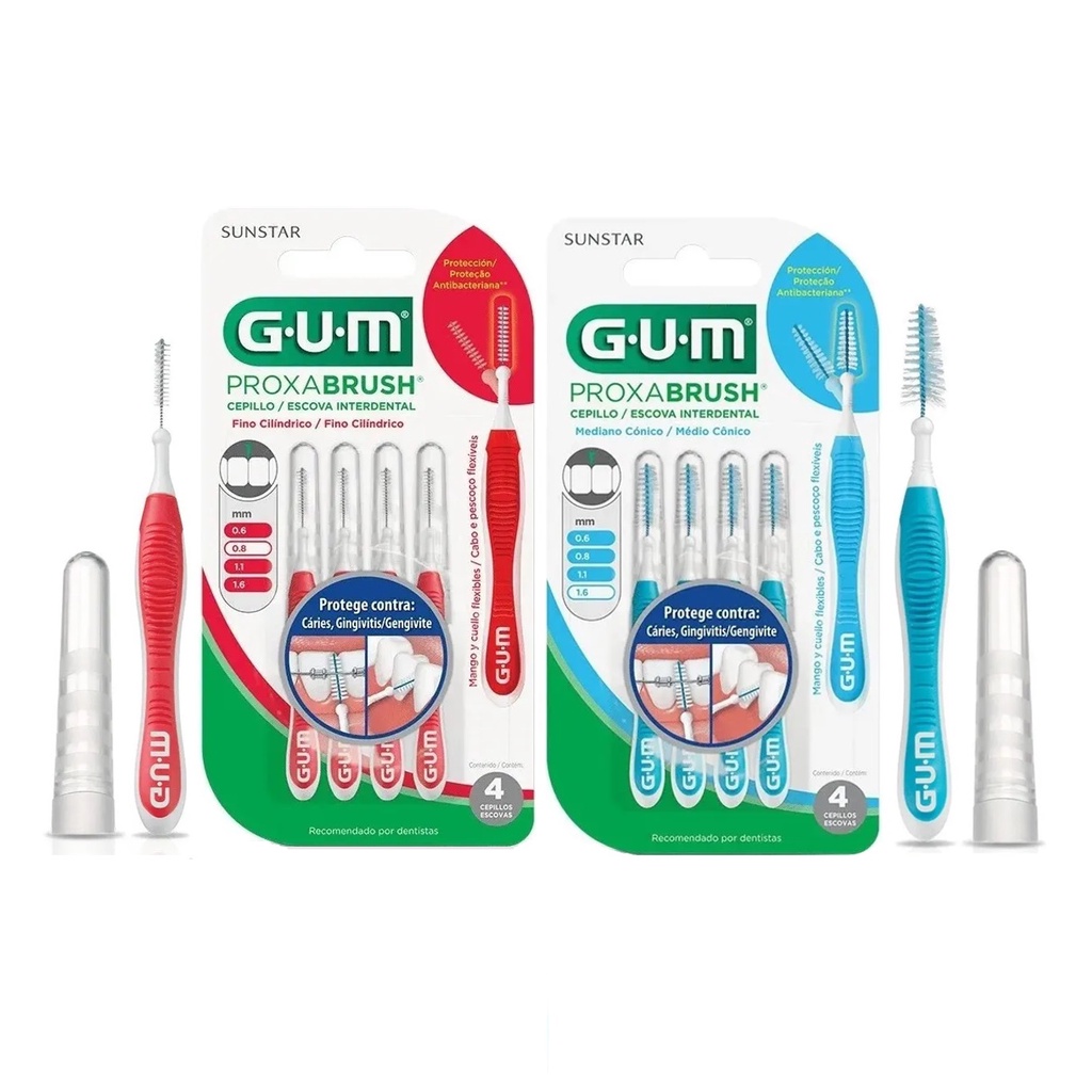 ESCOVA INTERDENTAL PROXA BRUSH KIT 0.8 E 1.6 C/8 UN - GUM | Shopee Brasil