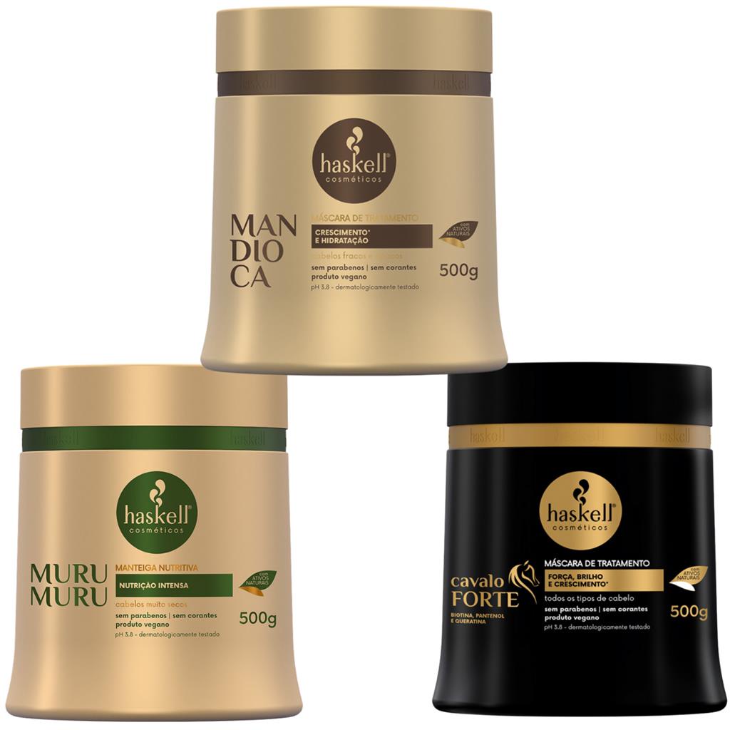 Cronograma Capilar Cabelos Ressecados Haskell Máscaras Murumuru , Mandioca e Cavalo Forte 500g ...