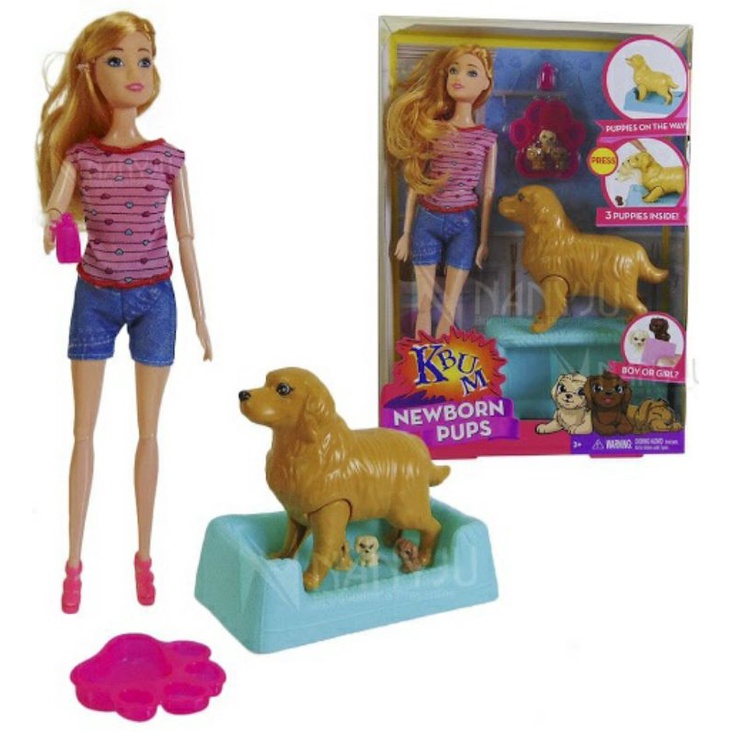 Boneca Articulada Com Cachorro Que Tem Filhotes Que Nascem Manualmente ...