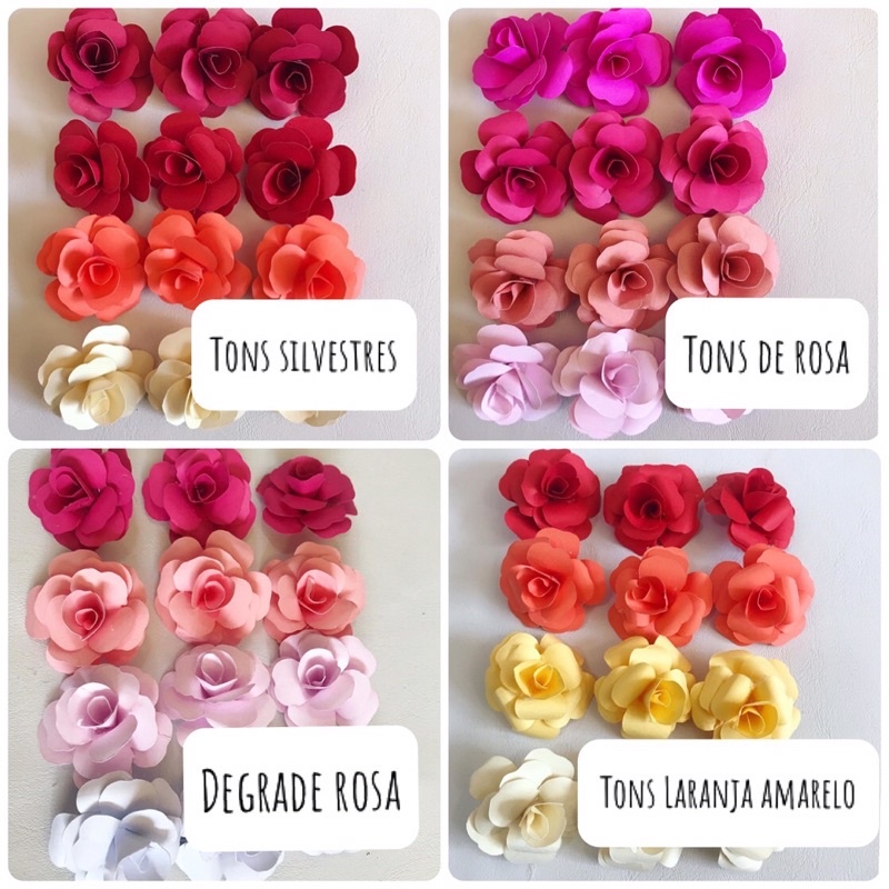 Rosas Flores de Papel Coloridas Topo topper Festa aniversario - 4,3 cm ...