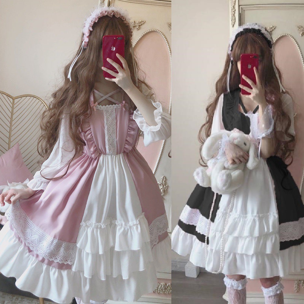 Vestido Japonês Doce Manga Comprida Lolita Soft Sister | Shopee Brasil