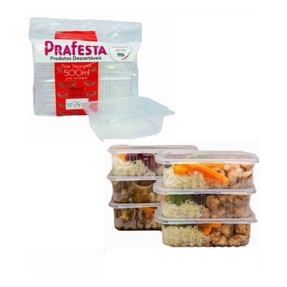 Embalagem 500ml retangular Plástico Para Microondas E Freezer Marmita Fit 24 unidades Prafesta ...