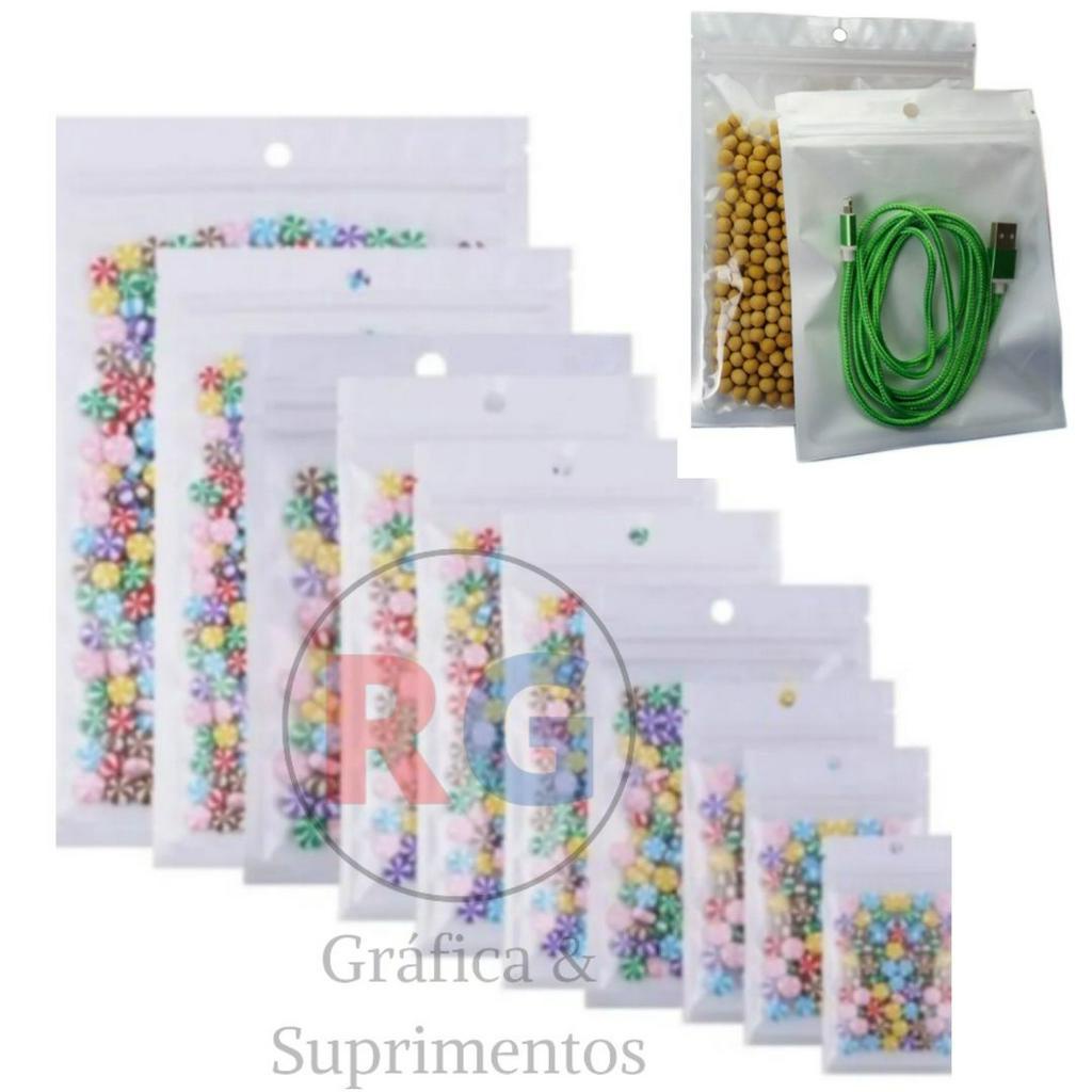 Saco Plástico Zip Lock Com Furo Fundo Branco c/100un. Escolha o Tamanho ...