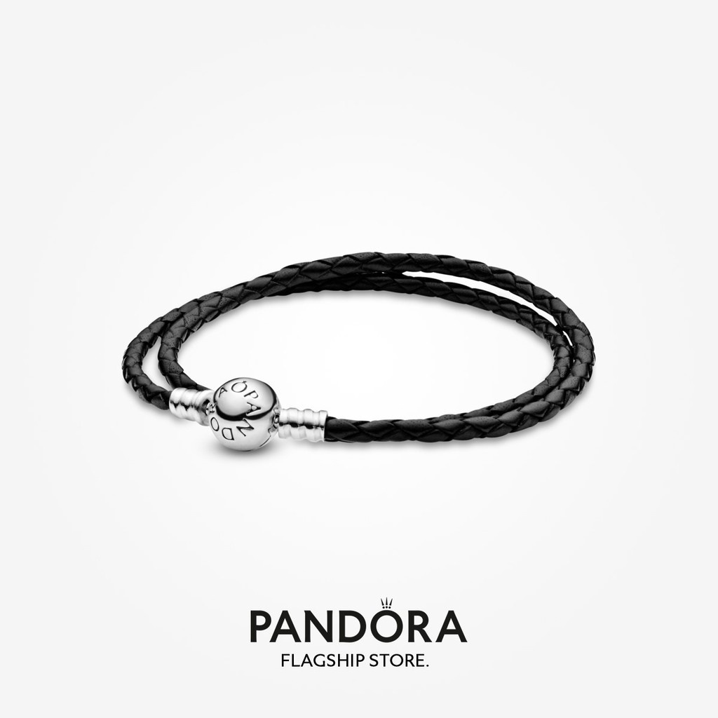 Pulseira Pandora Prata Momentos Dupla De Couro Preto C915 | Shopee Brasil