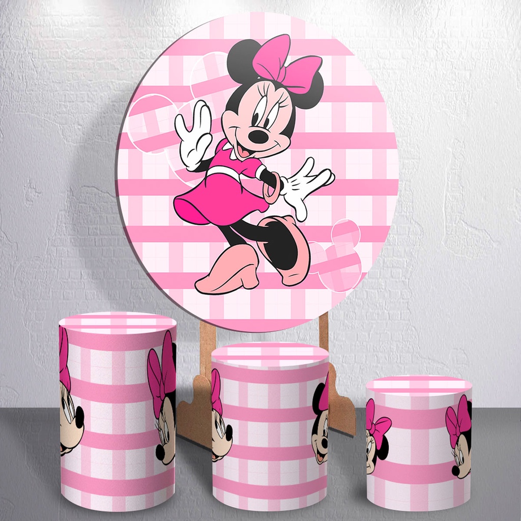 Kit Painel Redondo Minnie Mouse + Trio Capa de Cilindro 3d Sublimado ...