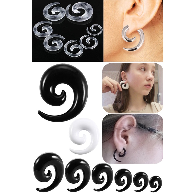 Alargador Espiral Caracol Preto Transparente Branco em Acrílico Hiphop ...