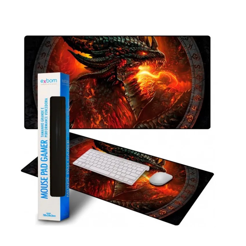 Mouse pad gamer escritório mousepad dragão de fogo - grande 70x35 ...