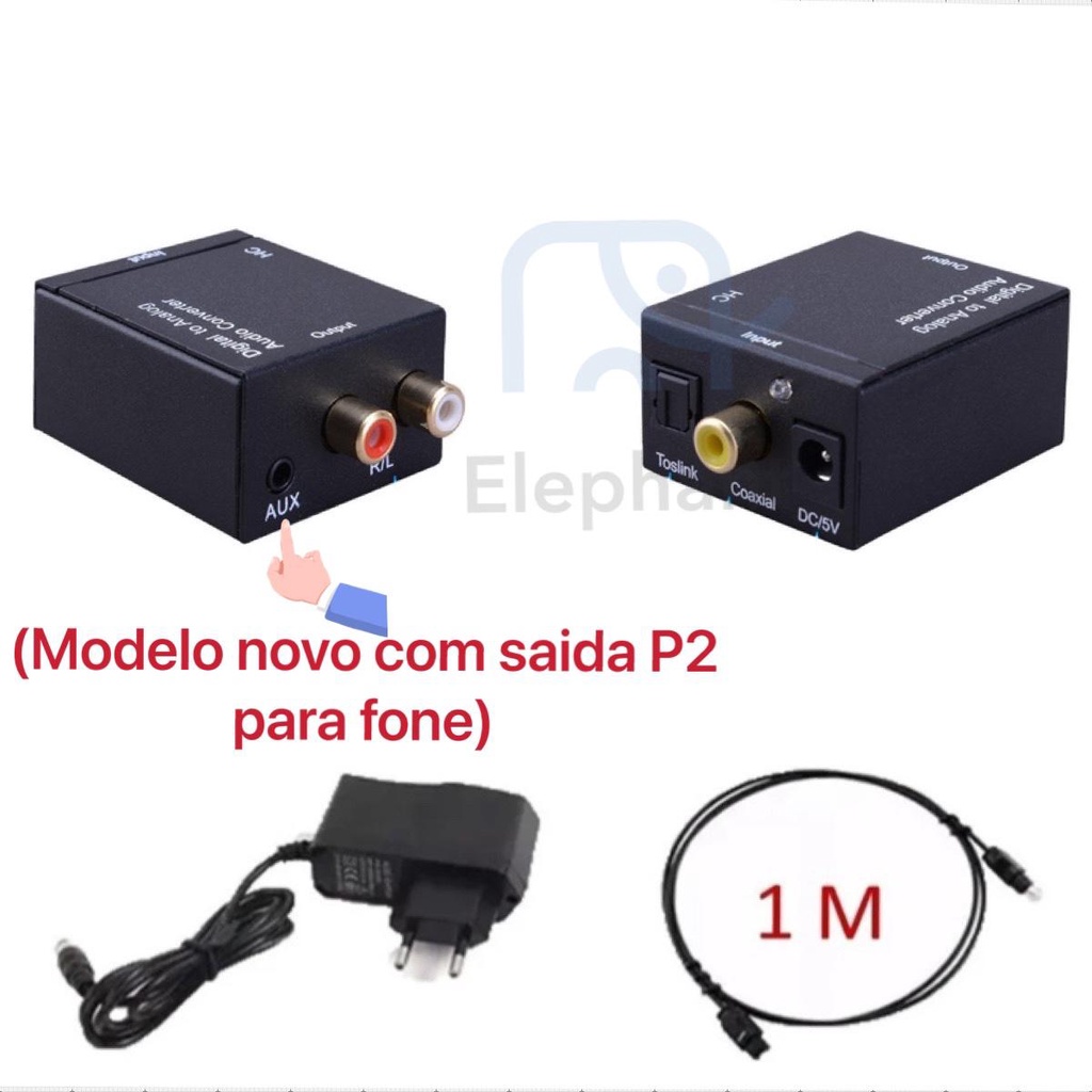 Conversor Áudio Digital Para Analóg C/ Saida P2 +cabo Optico ...