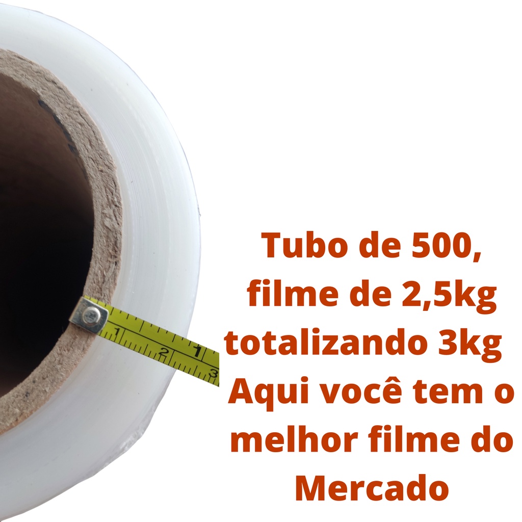 Filme Stretch bobina 25 micras virgem 50cm 25,5 de filme e apenas 0,500 gramas de tubo total 3kg ...