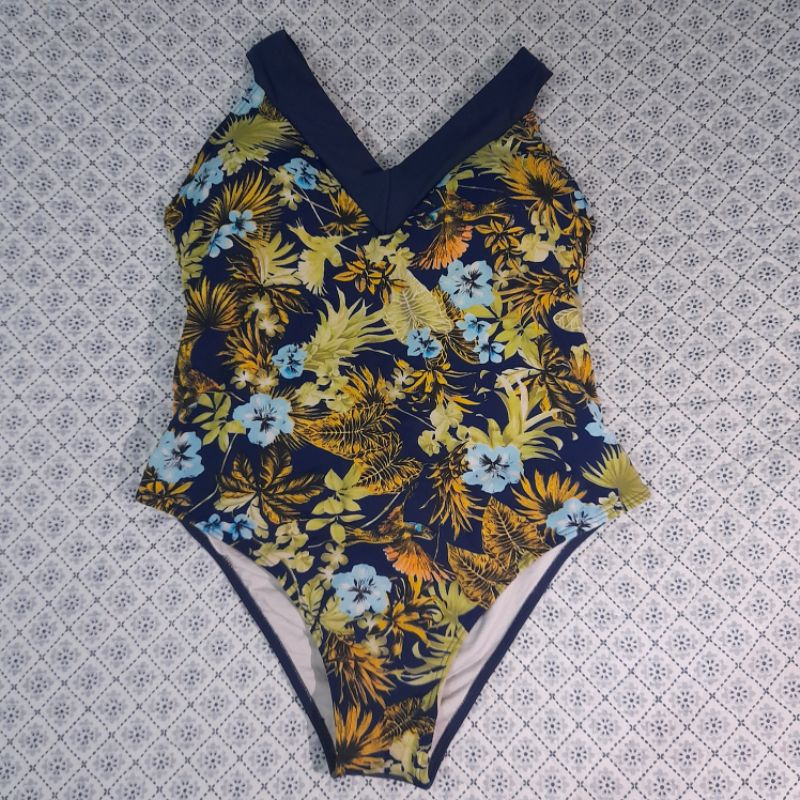 roupa de banho maiô floral azul e verde com bojo verão | Shopee Brasil