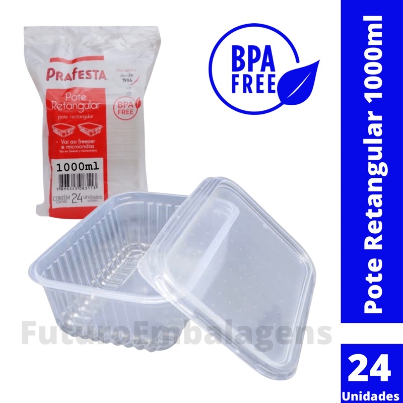 24un Pote Marmita Descartável 250 / 350 / 500 / 750 / 1000ml Fitness Fit Freezer Microondas ...