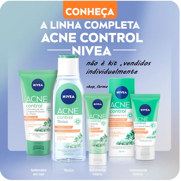 nivea Acne Control Trio tônico esfoliante e hidratante Pele purificada ...