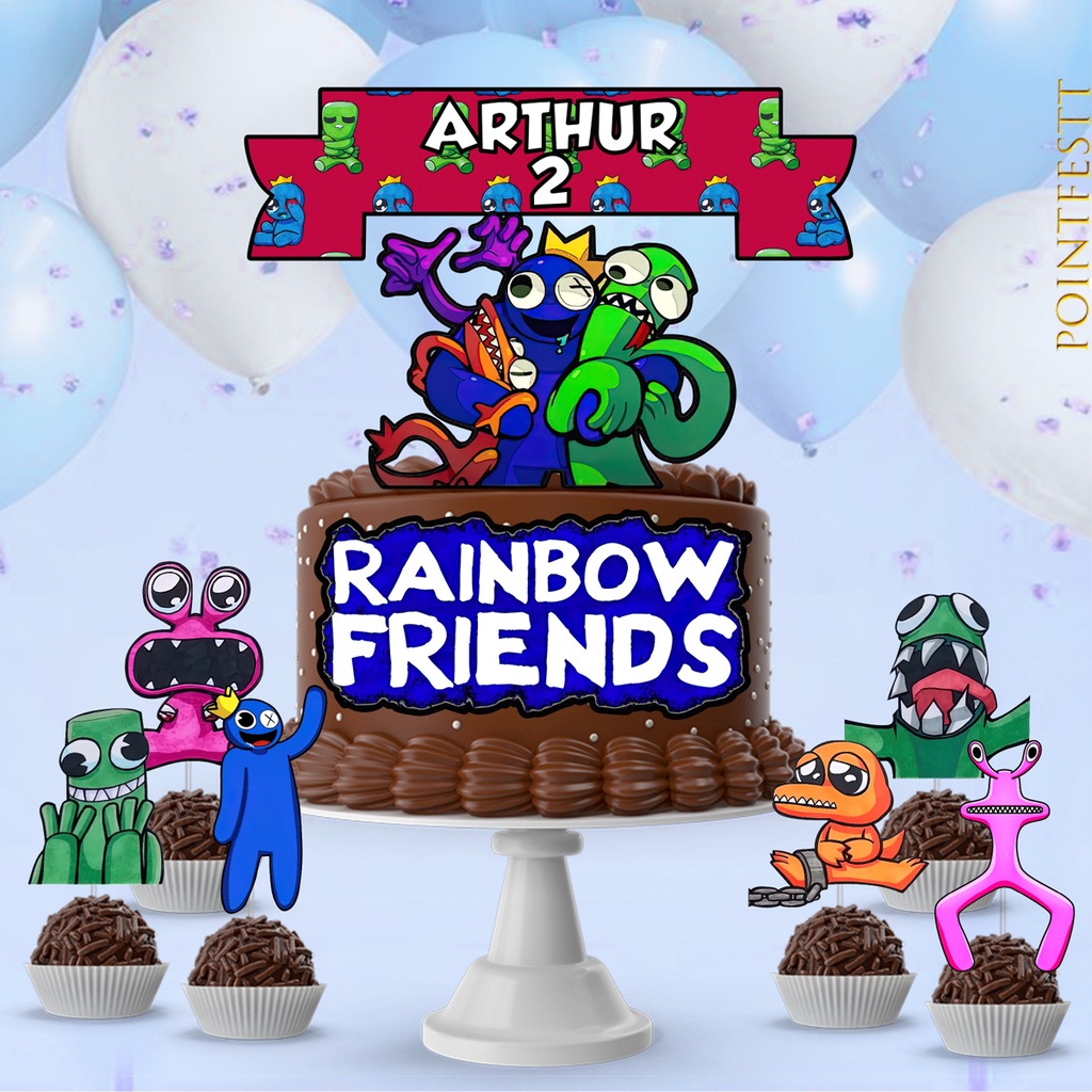 Topo De Bolo Personalizado Rainbow Friends + 60 Toppers | Shopee Brasil