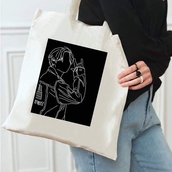 BTS-Ecobag Com Bolso Externo Atrás E Bolsa E Bolso Com Zíper | Shopee ...