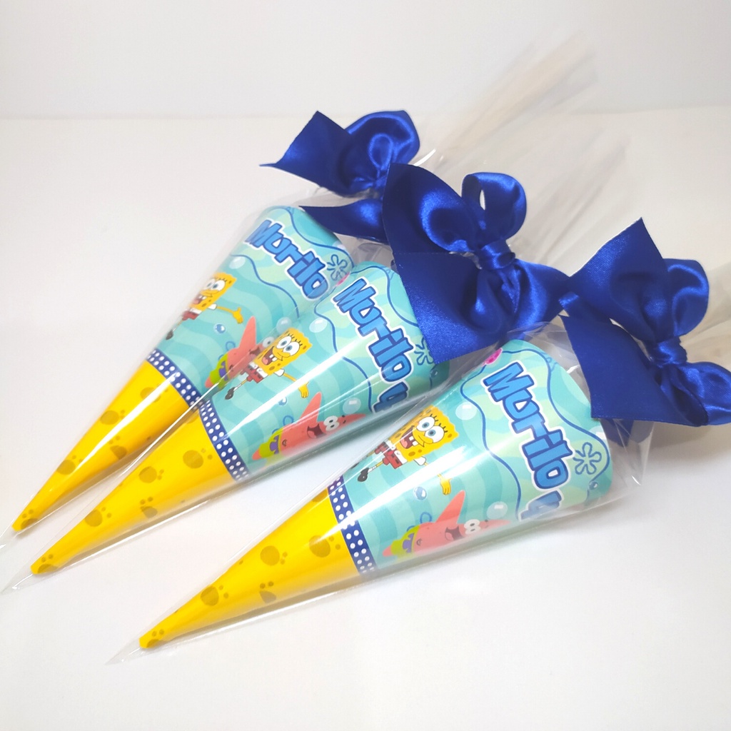 Cones Personalizados Tema Bob Esponja / Decoração mesa / Lembrancinhas ...