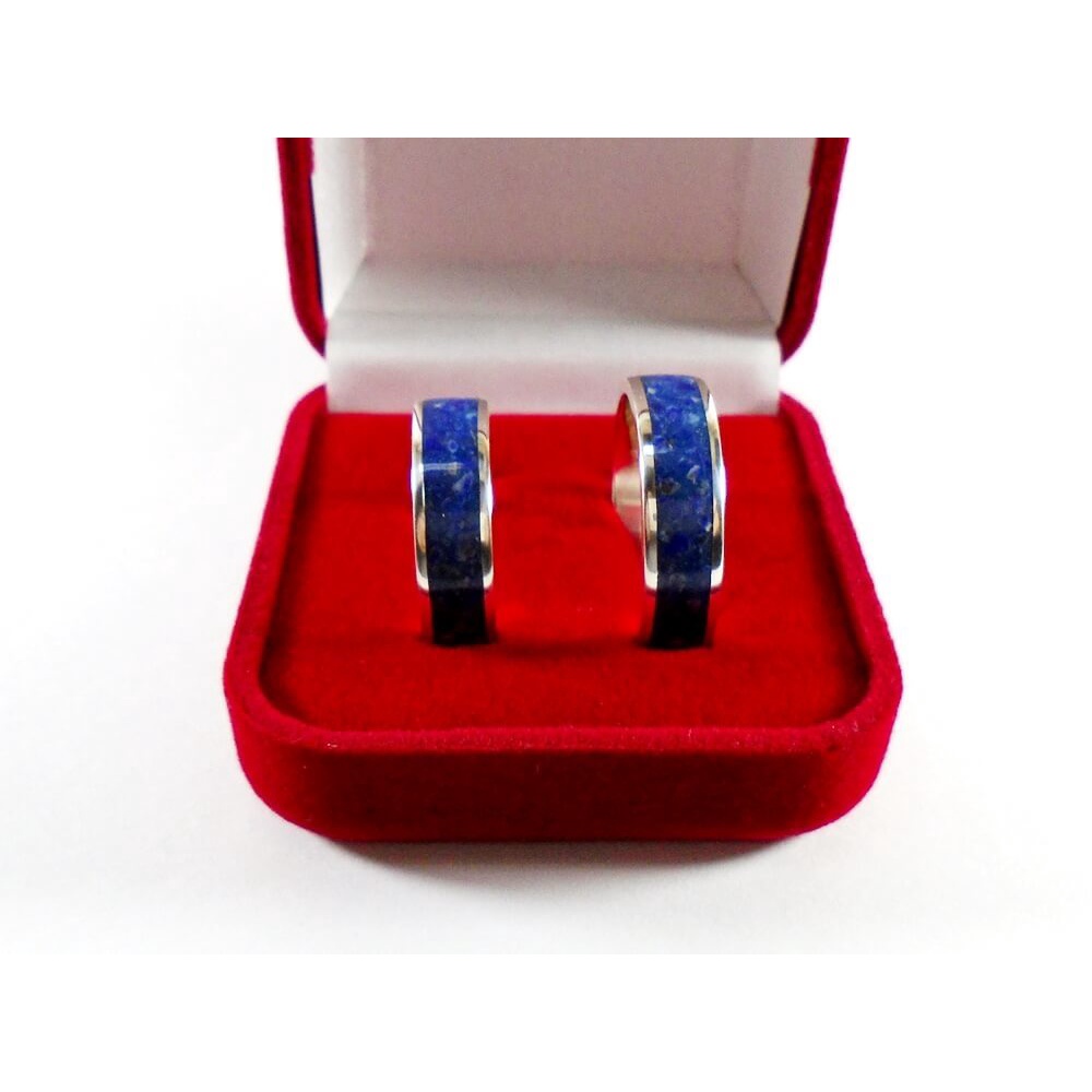 Par de aliança de prata com Lapis Lazule namoro casamento 6 mm | Shopee ...