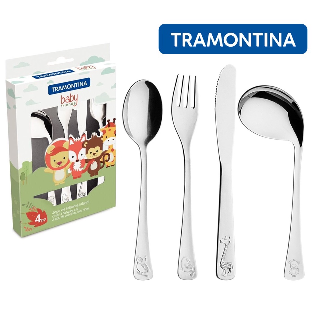 Jogo Talheres Aço Inox Colher Curvada Garfo Faca Infantil Criança Kit ...