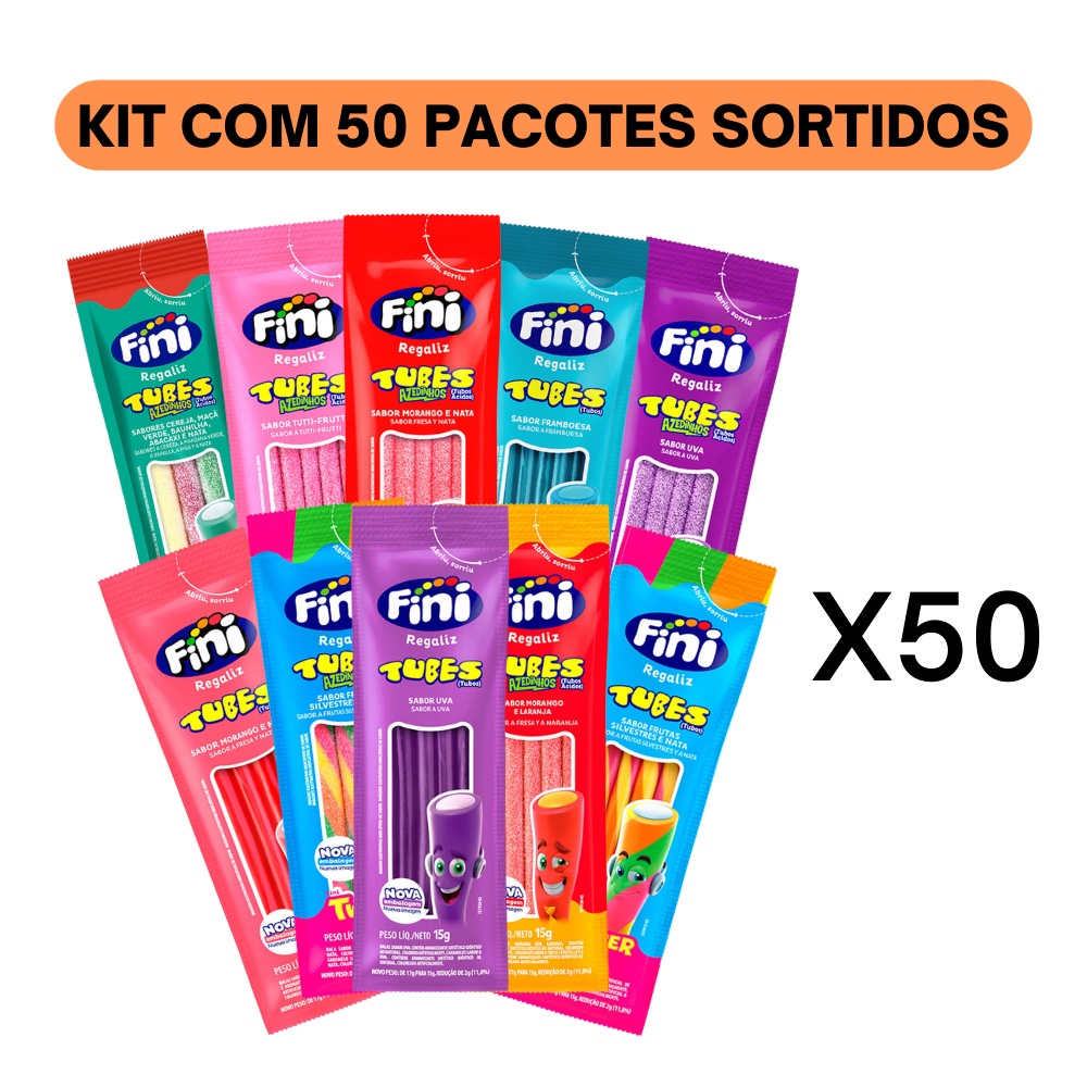 Kit Com 50 Pacotes Bala Fini Sabores Variados 15g Cada | Shopee Brasil