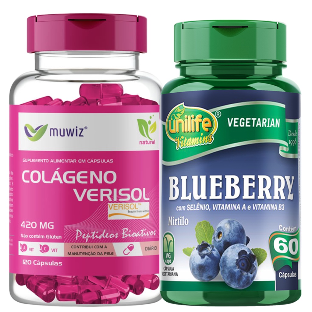 Kit Antienvelhecimento: Blueberry Mirtilo Unilife Antioxidante 60 Cápsulas Vegetais 550mg ...