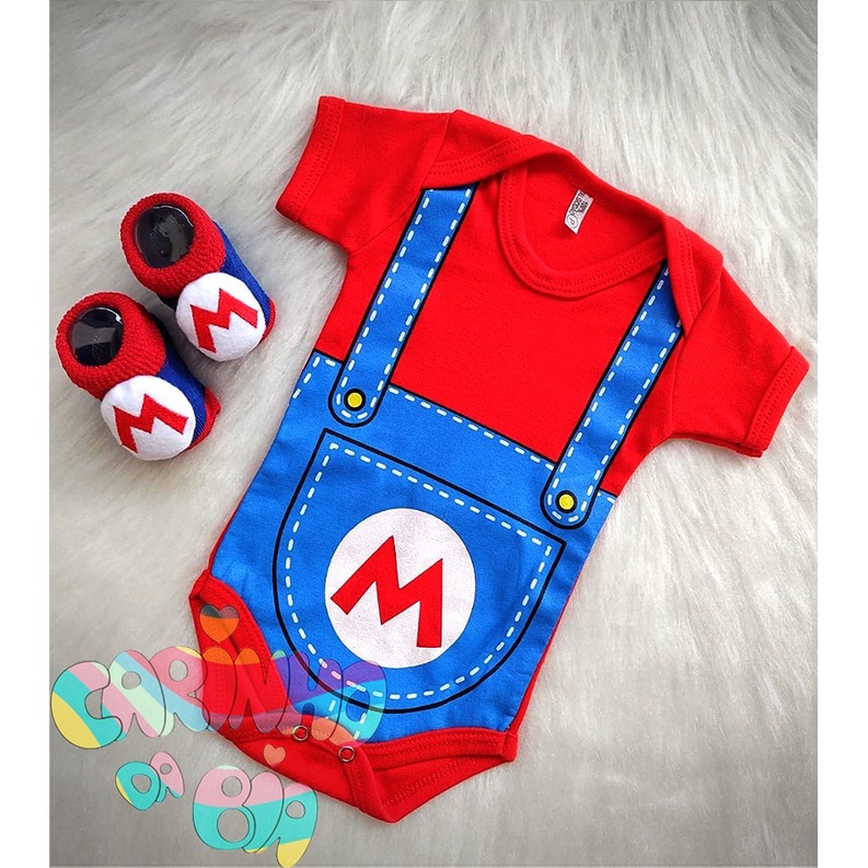 Body Temático Mesversário bebê menino Super Mario Bros | Shopee Brasil